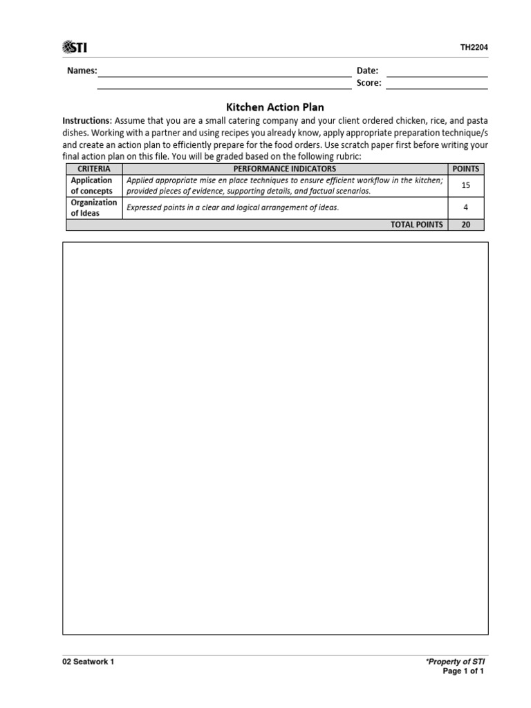 02 - Seatwork - 1 (2) Kitchen Action Plan | PDF