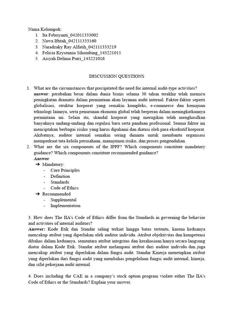 TM 2 - Internal Audit M - Kel 1 - Discussion Question | PDF