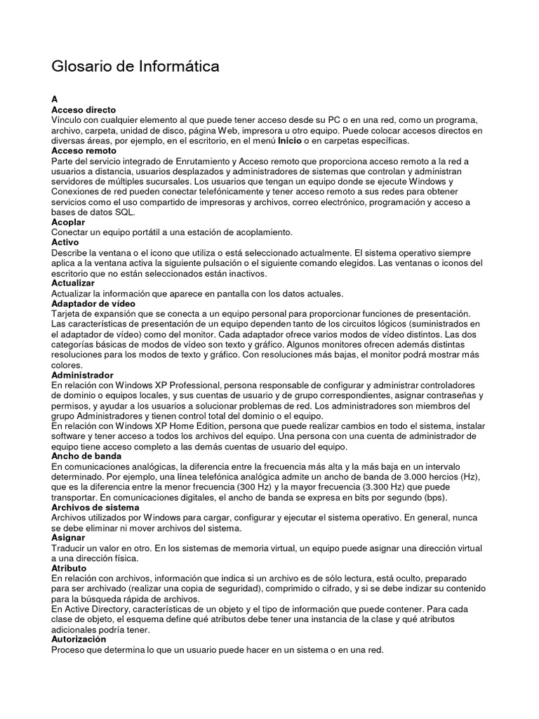 Glosario de Informática | PDF | Archivo de computadora | Ventana ...