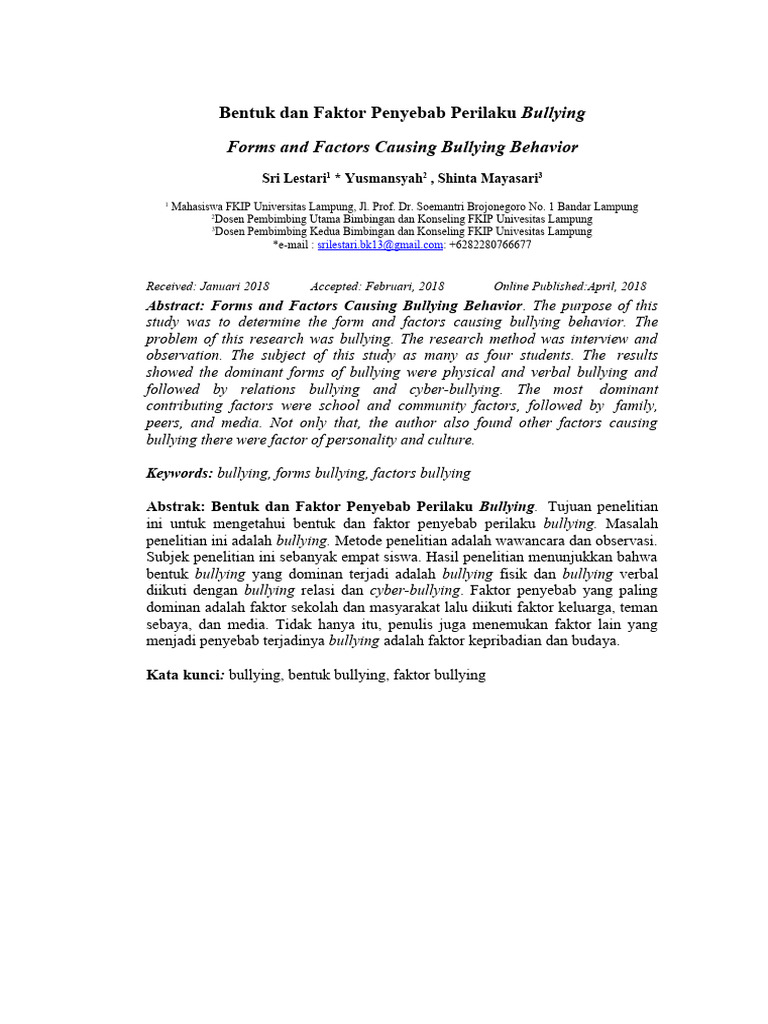 Bentuk Dan Faktor Penyebab Bullying | PDF