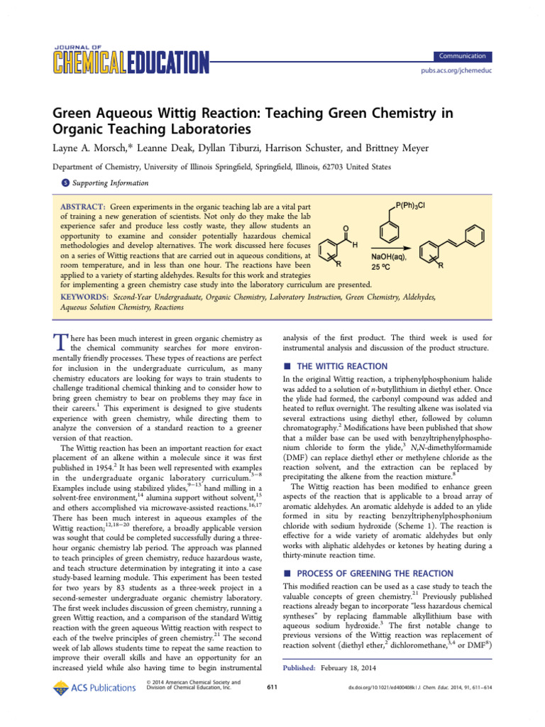 Green Aqueous Wittig Reaction | PDF | Chemical Reactions | Chemistry