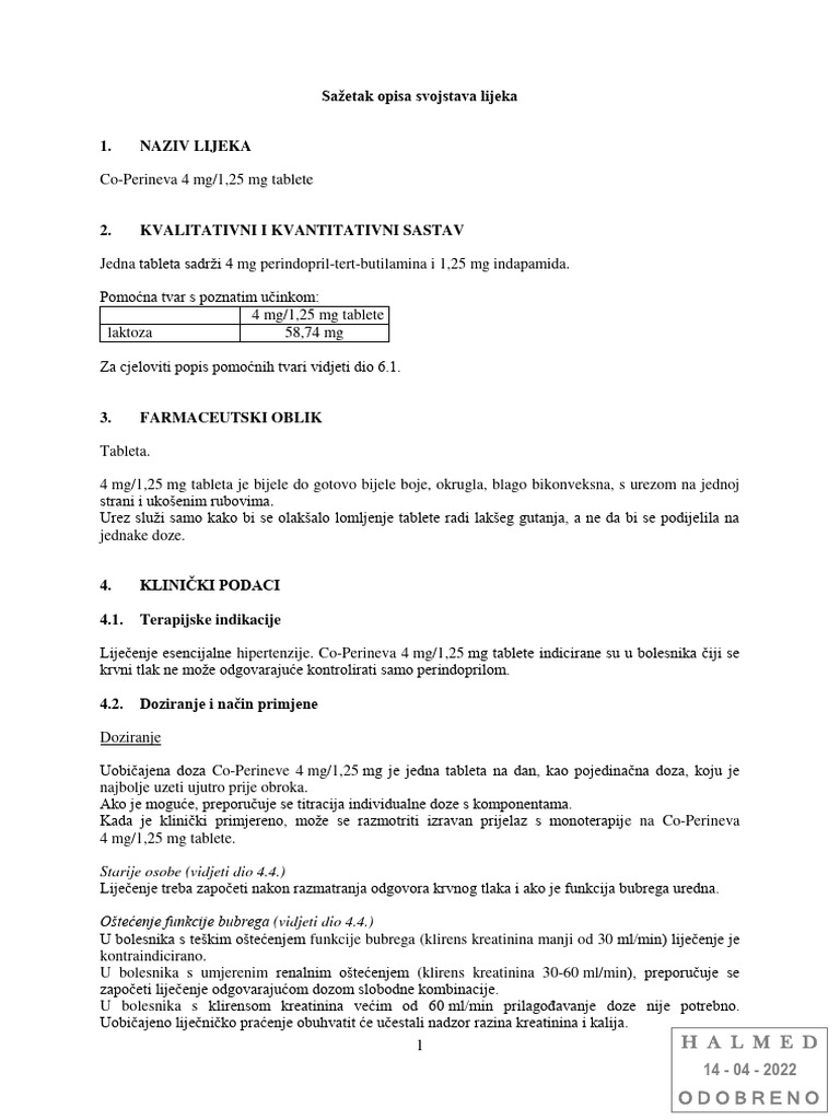 Co Perineva 4 MG 125 MG Tablete SPC | PDF