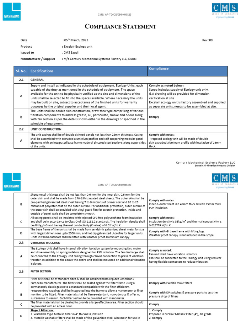 Complaince Statement - 01 | PDF | Filtration | Switch