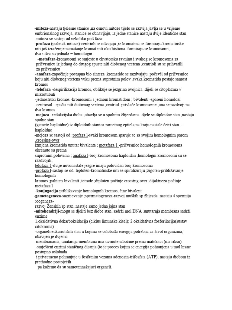 Biologija - Mitoza, Mejoza, Mitohondriji | PDF