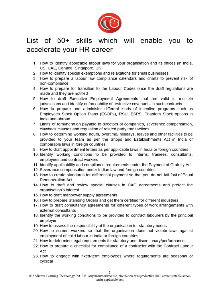 List of 50+ Skills Which Will Enable You To Accelerate Your HR Career ...