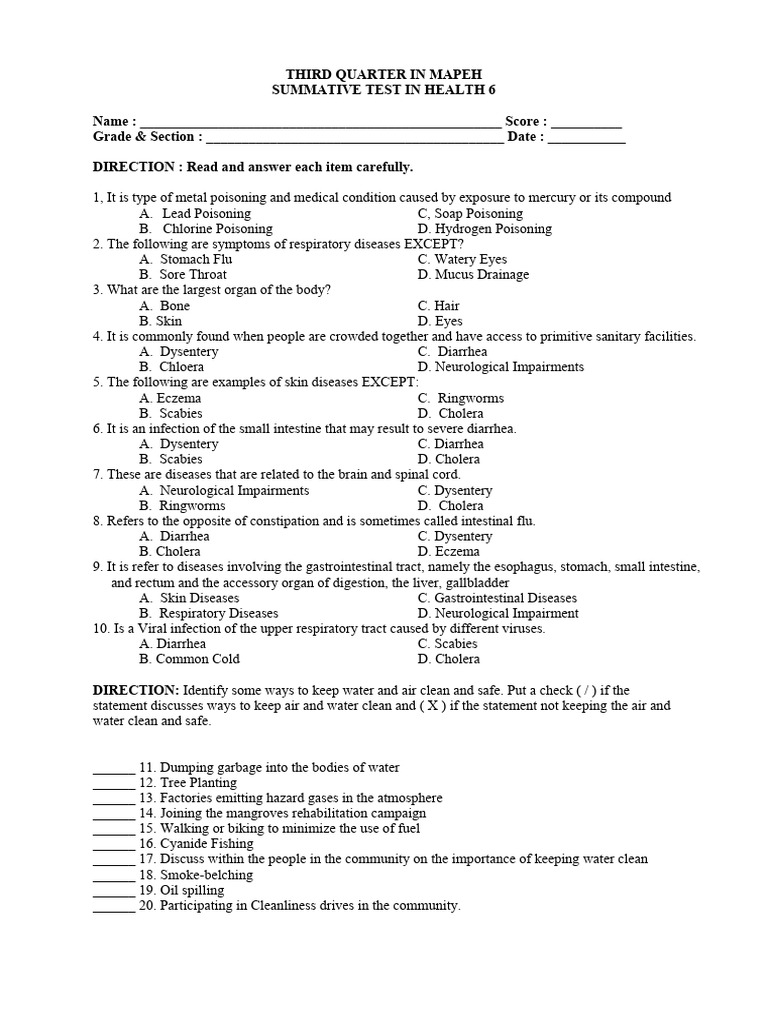 Third Quarter Summative Test in Health 6 | PDF | Gastrointestinal Tract ...