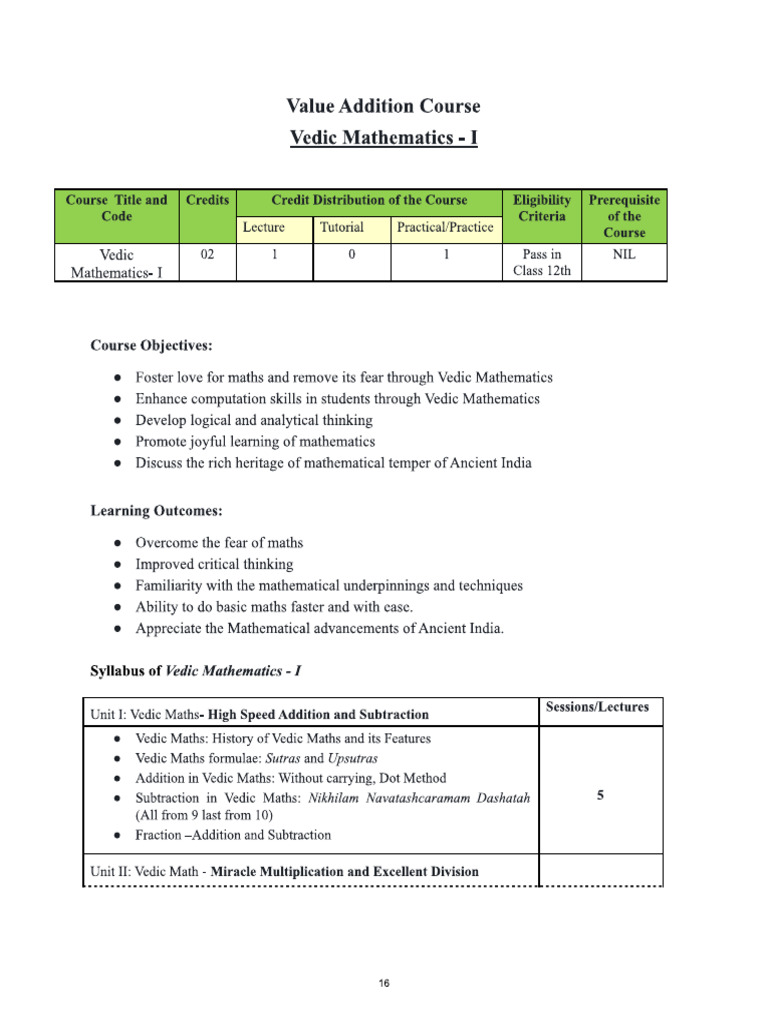 NEP VAC Vedic Mathematics | PDF