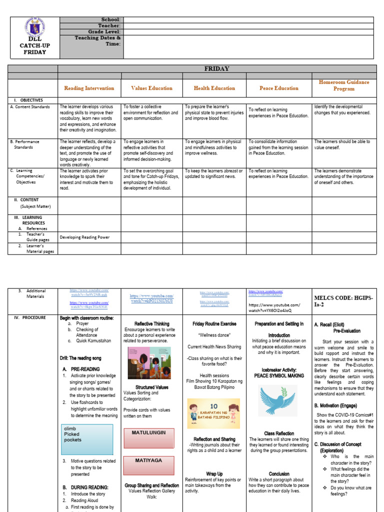 DLL - Catch Up Friday | PDF | Learning | Teachers