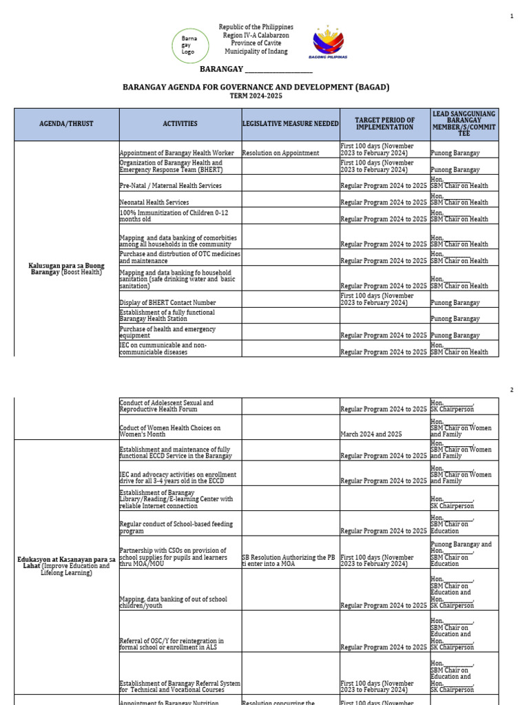 BAGAD Template Shopping List | PDF