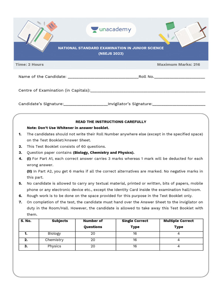Nsejs 2023 Mock Test - 02 QP | PDF | Acid | Chemistry
