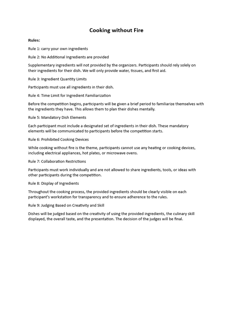Cooking Without Fire - Rules and Judgement Criteria | PDF | Cooking ...