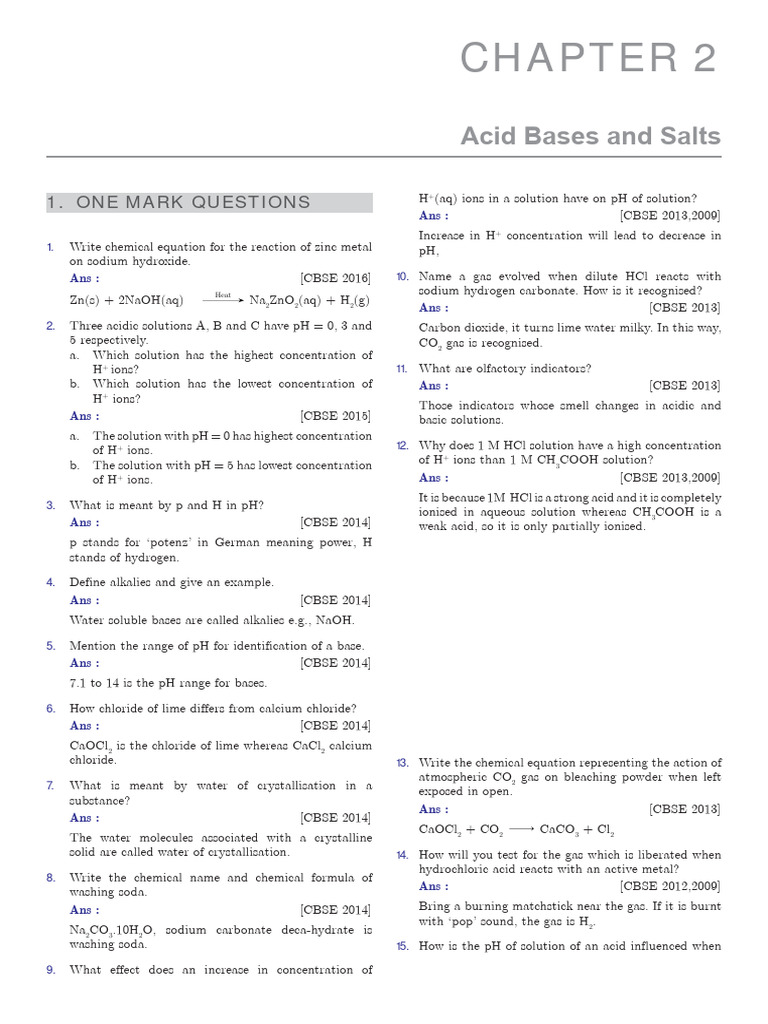 10th Cbse Science Pyq | PDF | Ph | Acid