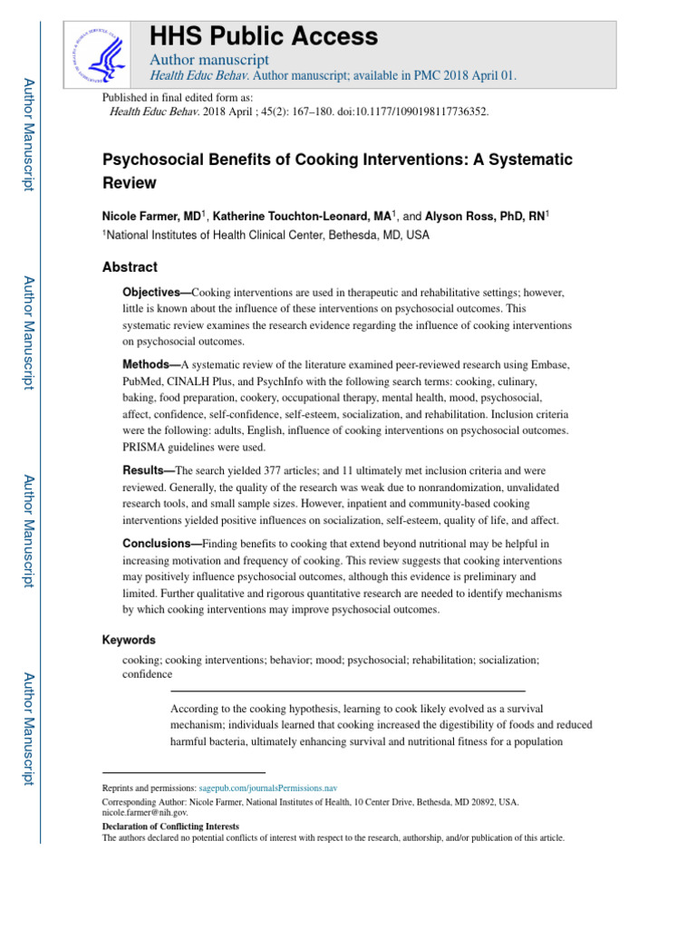 Cooking Mental Health | PDF | Systematic Review | Self Esteem