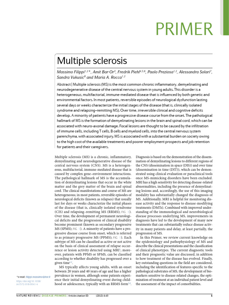 Primer: Multiple Sclerosis | PDF | Multiple Sclerosis | White Matter