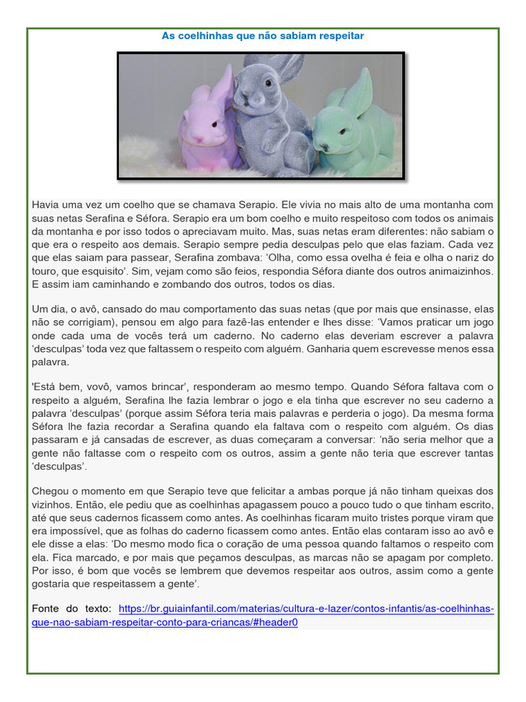 As Coelhinhas Que Não Sabiam Respeitar | PDF