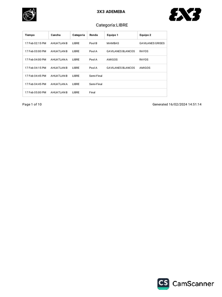 3X3 ADEMEBA - Schedule Report | PDF