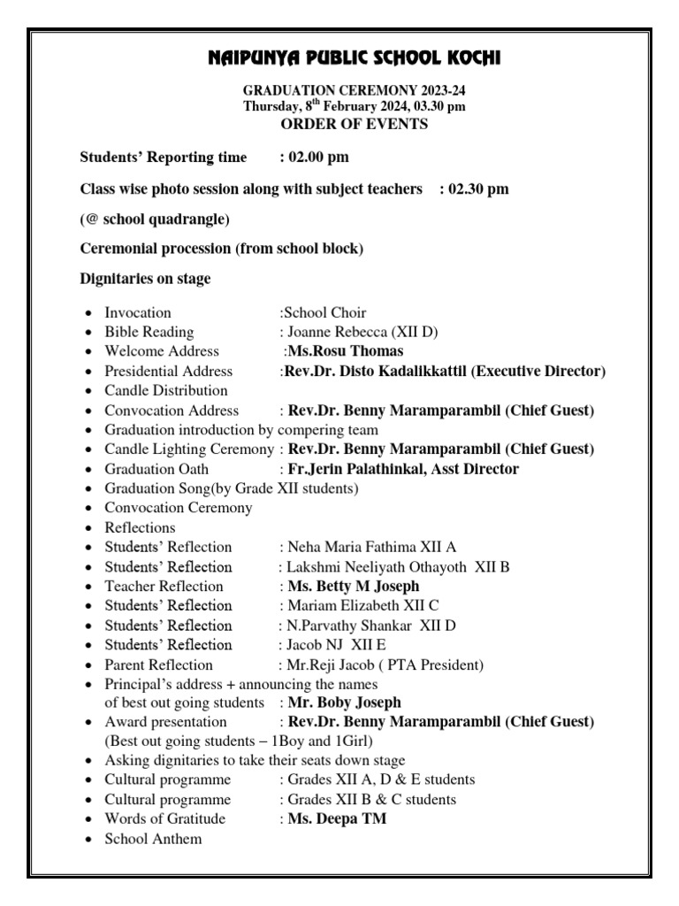 Graduation Order of Events 2023-24 | PDF