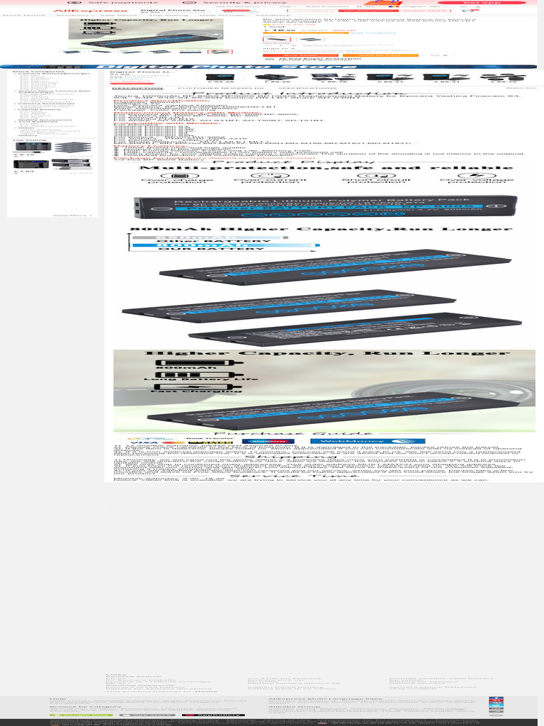 Bp-800s Bp900s Bp1000s Replacement Battery For Kyocera Yashica Finecam S3, S3l, S3r, S3x, s4, s5 ...