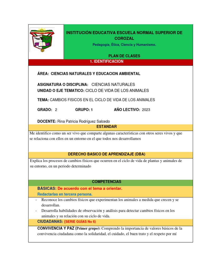 Plan de Clase de Ciencias Naturales Grado 2° Rina P | PDF | Aprendizaje | Lepidópteros