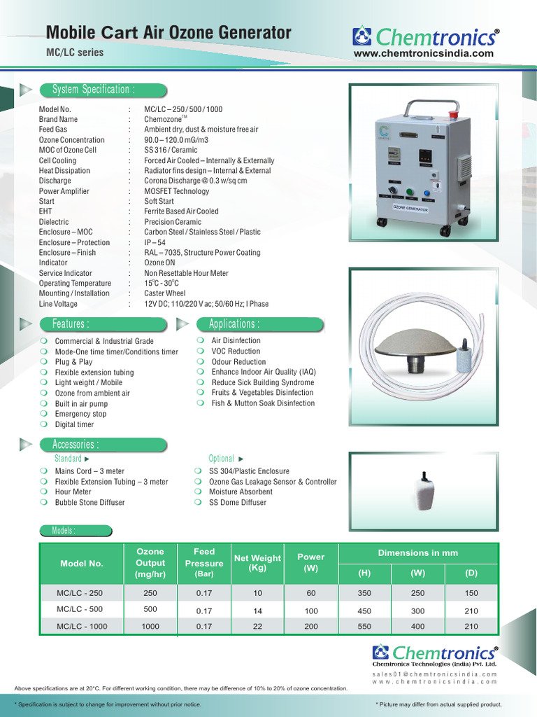 Mobile Air Ozonator MC-LC | Download Free PDF | Ozone | Applied And ...