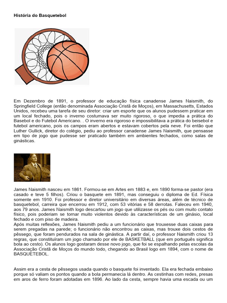 História Do Basquetebol | PDF | Jogos com bola | Esportes coletivos