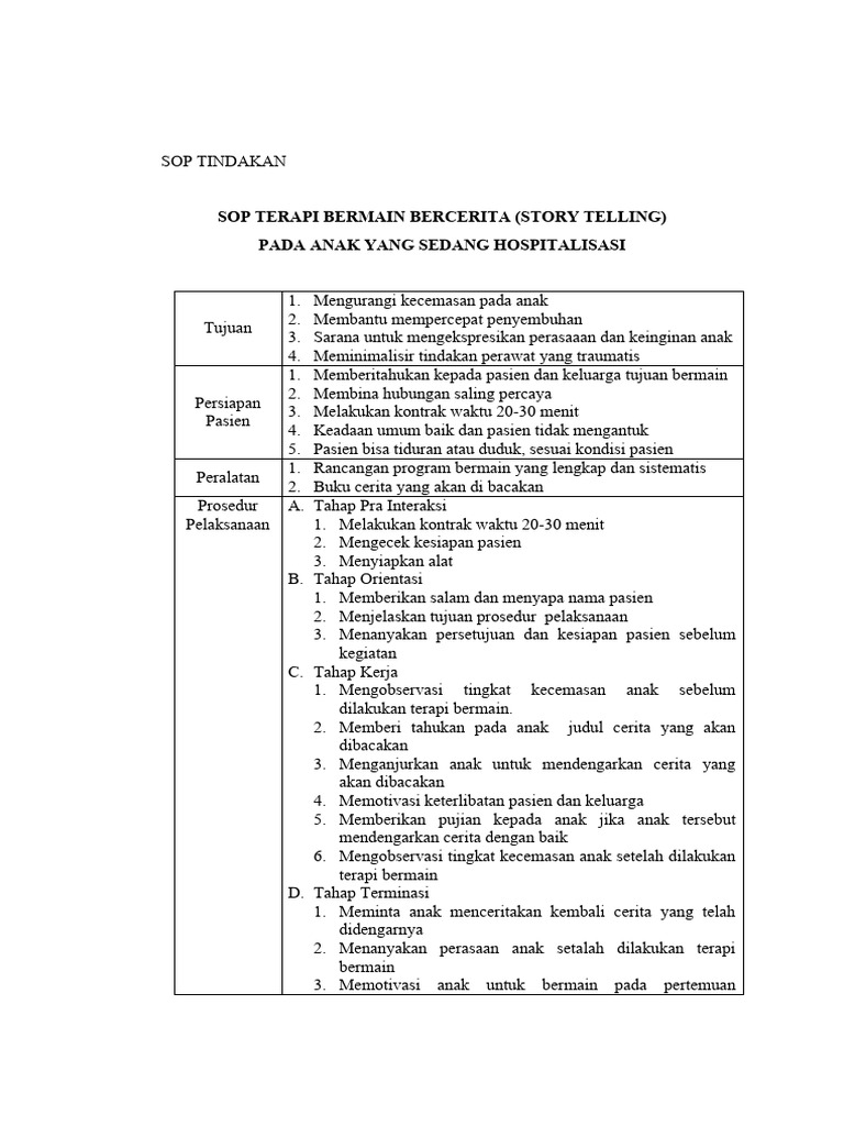 SOP Terapi Bermain untuk Anak Hospitalisasi | PDF | Sains & Matematika