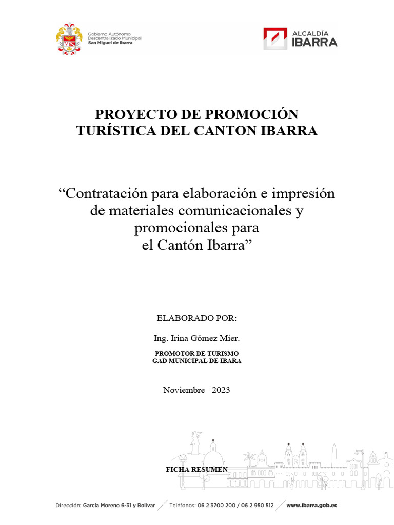 PROYECTO DE PROMOCION TURISTICA DEL CANTON IBARRA Ok | PDF | Turismo | Marketing
