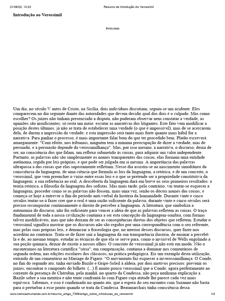 Introdução ao Verossímil e sua Importância | PDF | Narrativa | Verdade