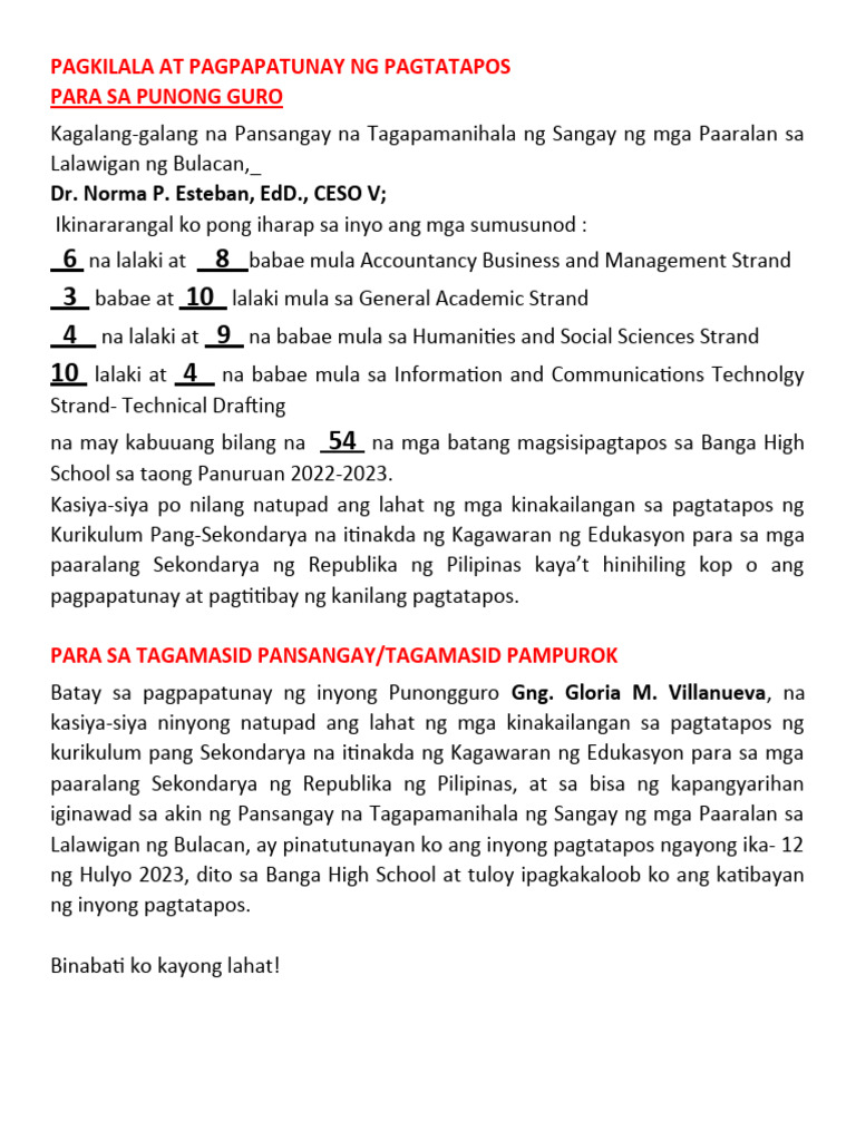 Pagkilala at Pagpapatunay NG Pagtatapos | PDF