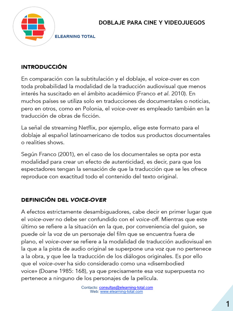 Voice-Over: Definición y Ventajas | PDF | Traducciones | Lingüística