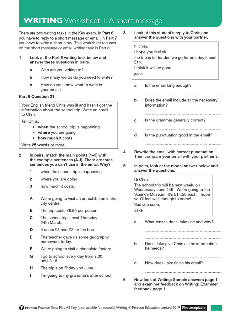 PTP A2 Key Writing Worksheets | PDF | Syntax | Human Communication