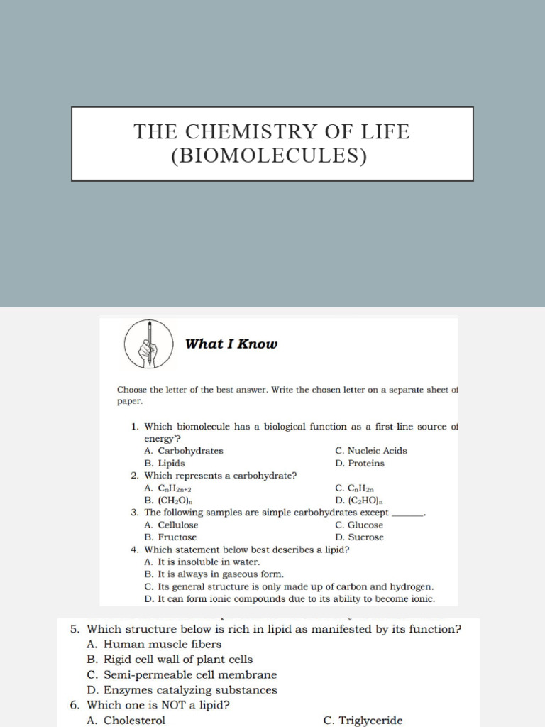 The Chemistry of Life (Biomolecules) | PDF | Fat | Fatty Acid