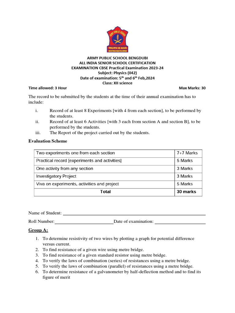 Physics Practical 2024 | PDF | Electrical Resistance And Conductance | Electronics