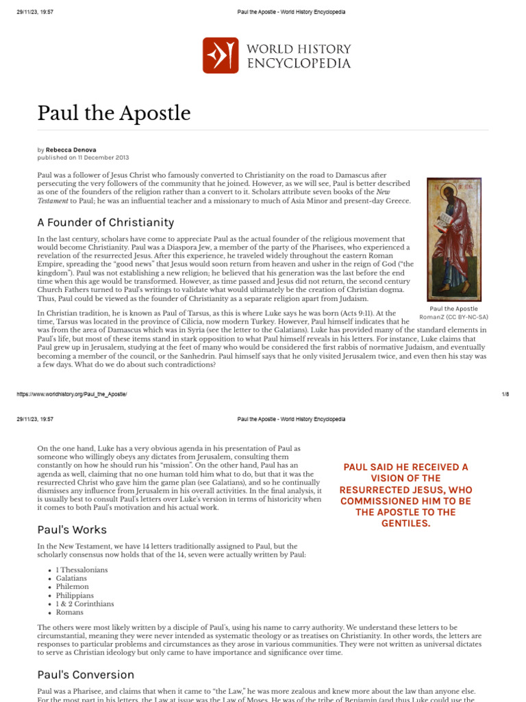 Paul The Apostle - World History Encyclopedia | Download Free PDF ...
