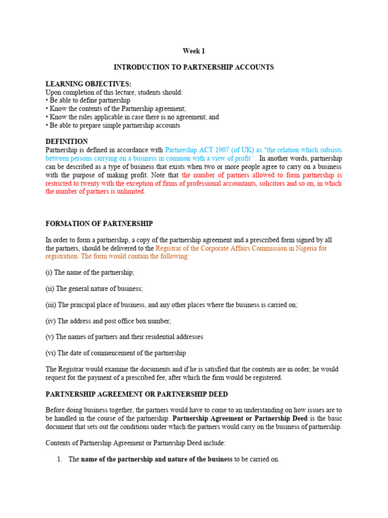 WK 1 Intro 2 Partnership | PDF | Debits And Credits | Partnership