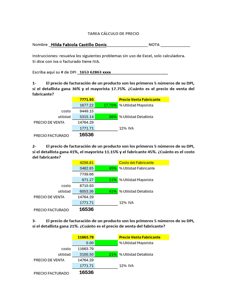 Cálculo de Precios de Venta y Facturación | PDF | Economias