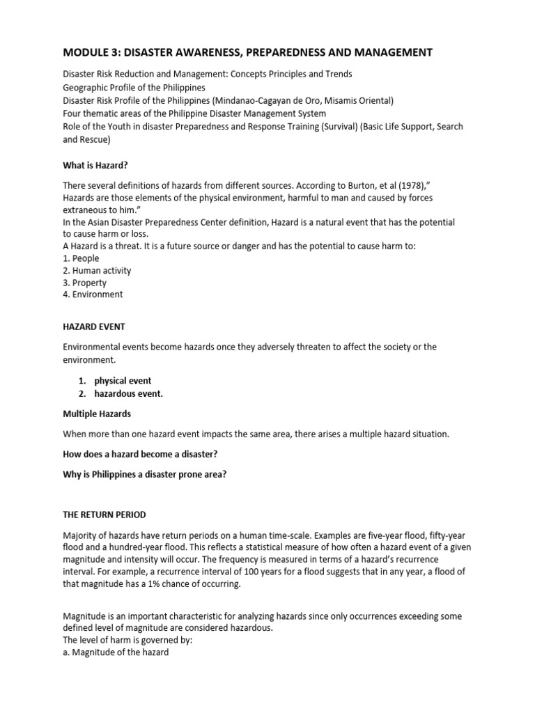 Module 3 - Disaster Awareness Preparedness and Management | PDF ...