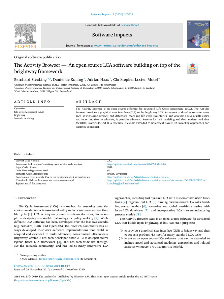 2020-挪威-The Activity Browser - an Open Source LCA Software Building on Top of the Brightway ...