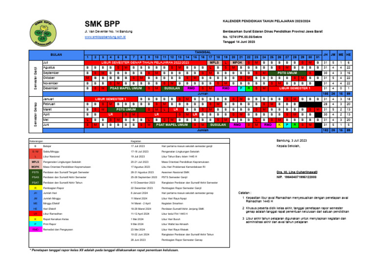 Kalender Pendidikan SMKS BPP TP 2023 - 2024 - Sheet1 | PDF