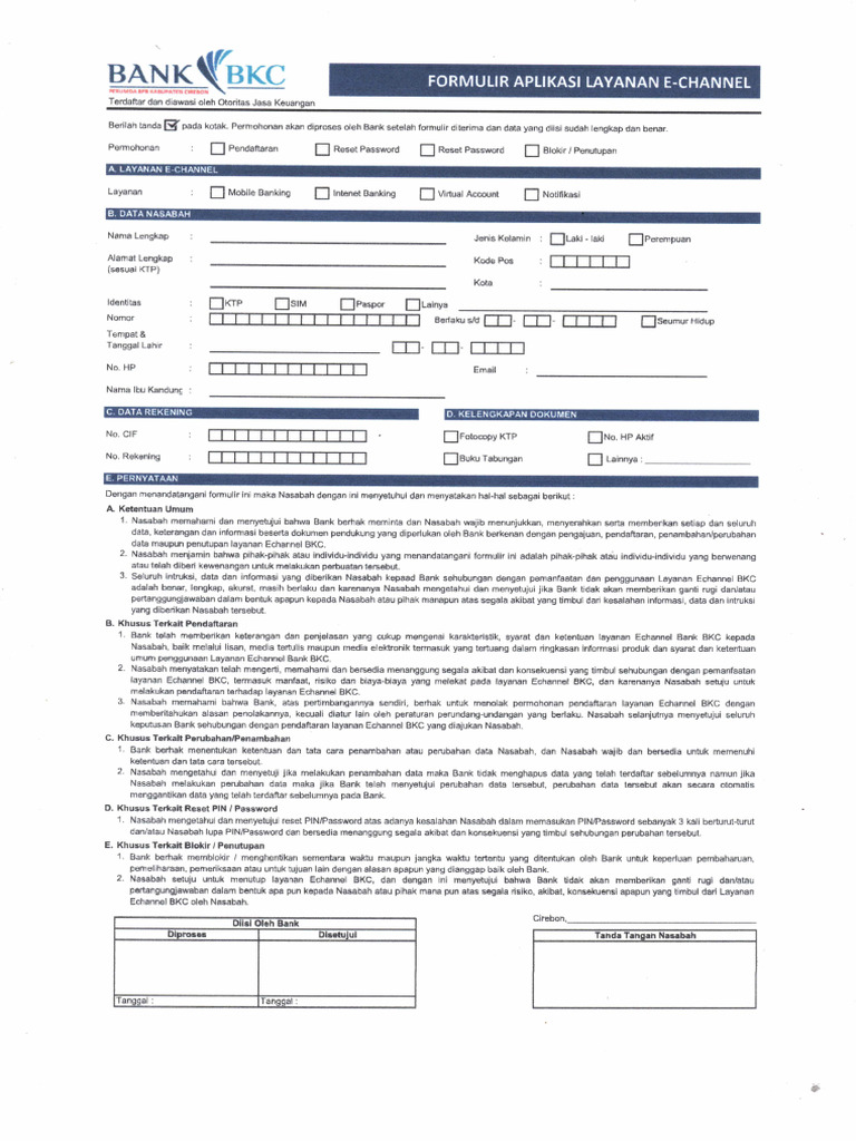 Formulir Pengaktifan Mobile BKC | PDF