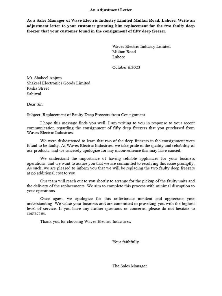 An Adjustment Letter | PDF | Credit | Finance & Money Management