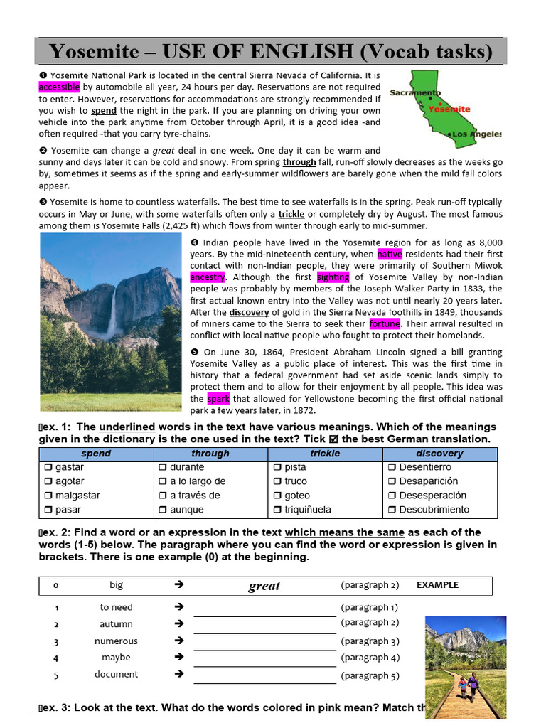 Yosemite National Park Use of English Vocabulary TBL Task Based ...