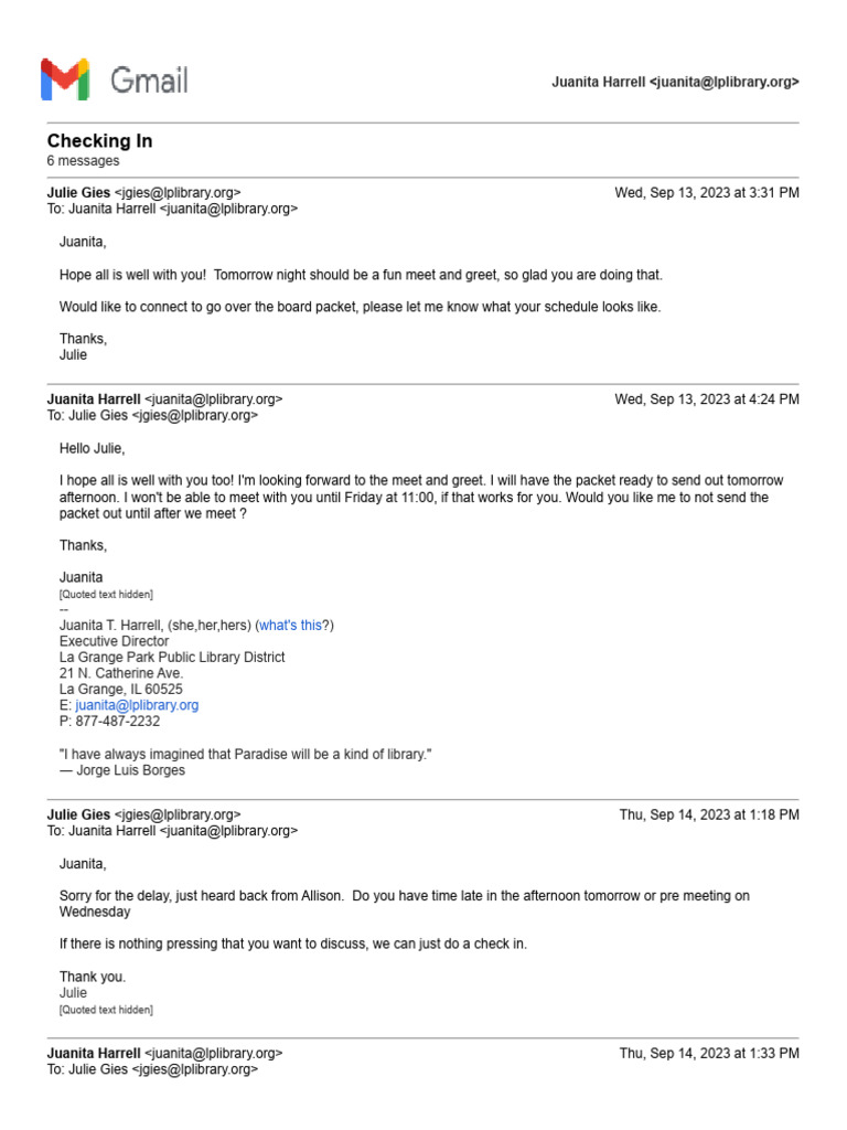 Final Emails From La Grange Park Public Library's Executive Director | PDF