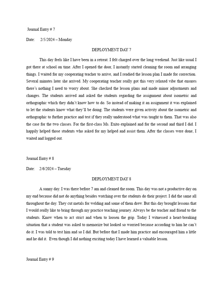 Journal Entry | PDF | Lesson Plan | Teachers