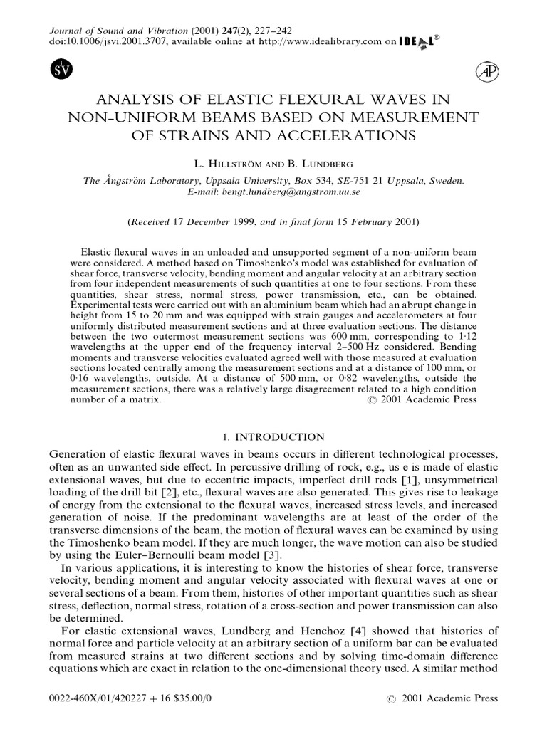 Analysis of Elastic Flexural Waves in Non-Uniform Beams Based On Measurement of Strains and ...
