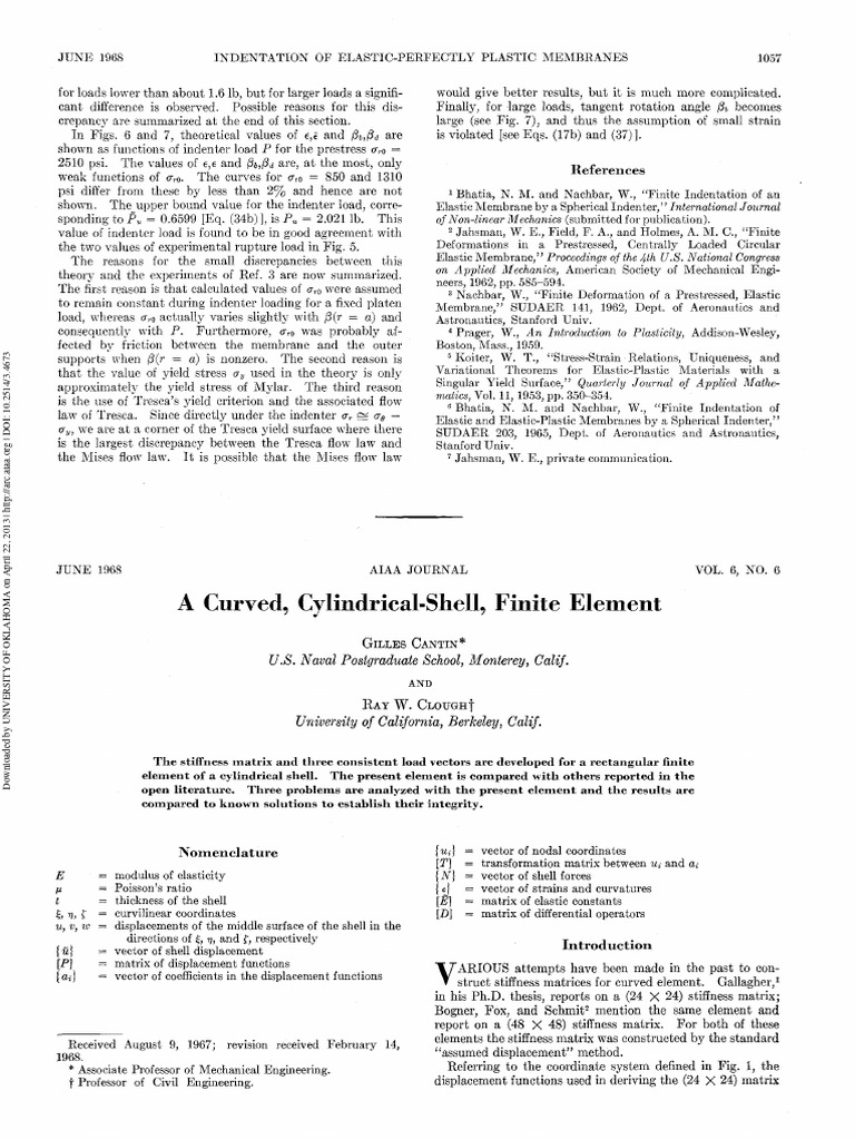 A Curved, Cylindrical-Shell, Finite Element | PDF | Matrix (Mathematics) | Yield (Engineering)