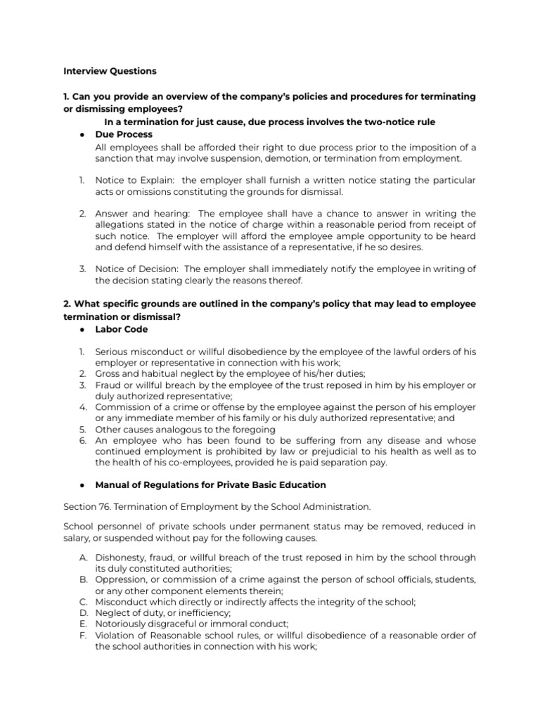 Interview About Termination of Employees - PLM Students | PDF | Employment | Arbitration