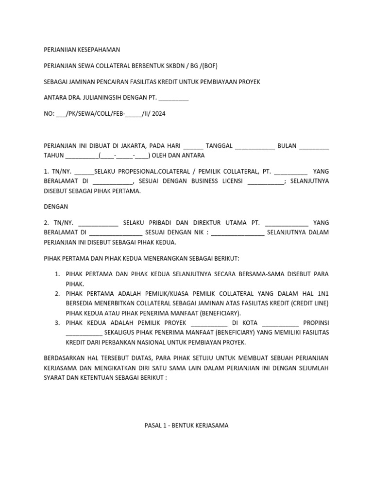 Perjanjian Sewa Collateral | PDF | Bisnis | Hukum