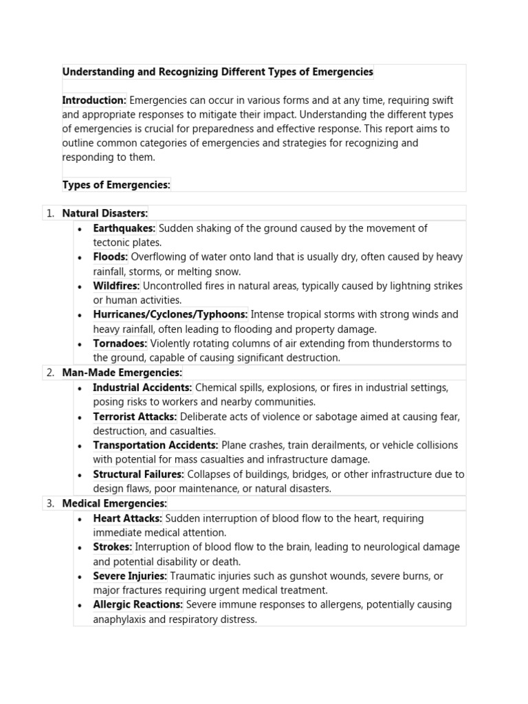 Types of Emergencies Explained | PDF | Emergency | Tropical Cyclones