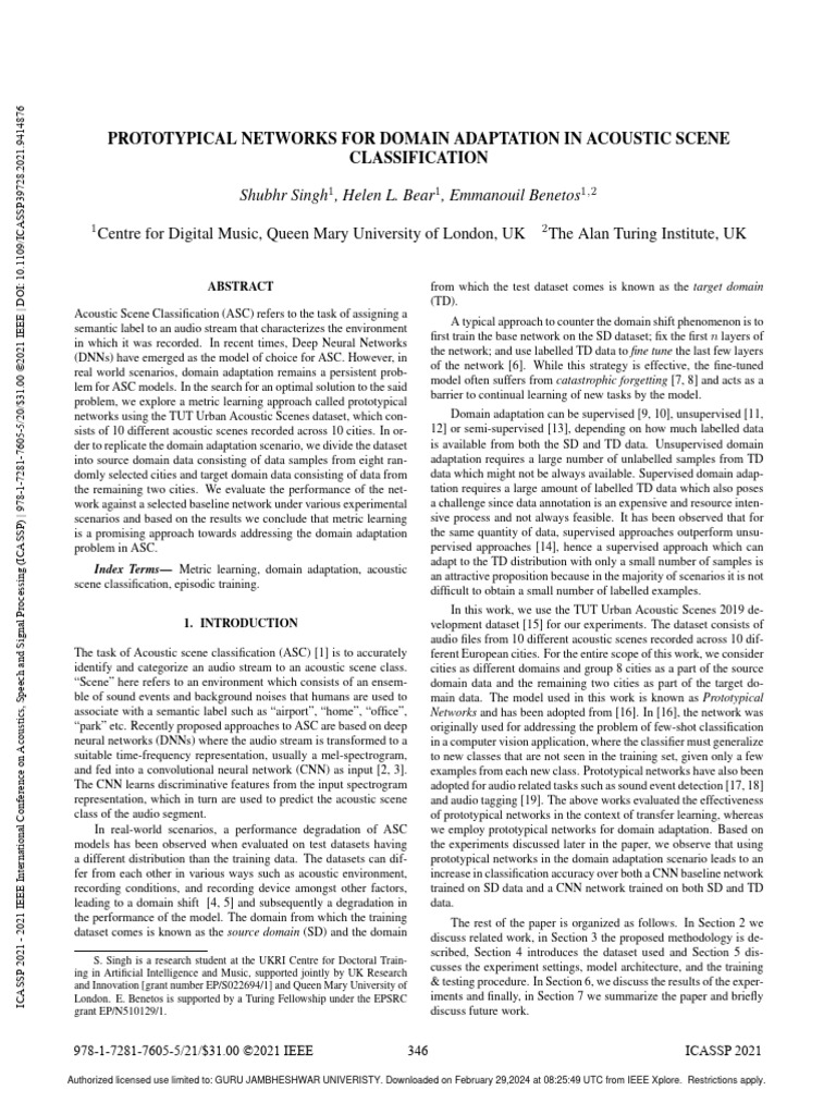 Prototypical Networks For Domain Adaptation in Acoustic Scene Classification | PDF | Deep ...